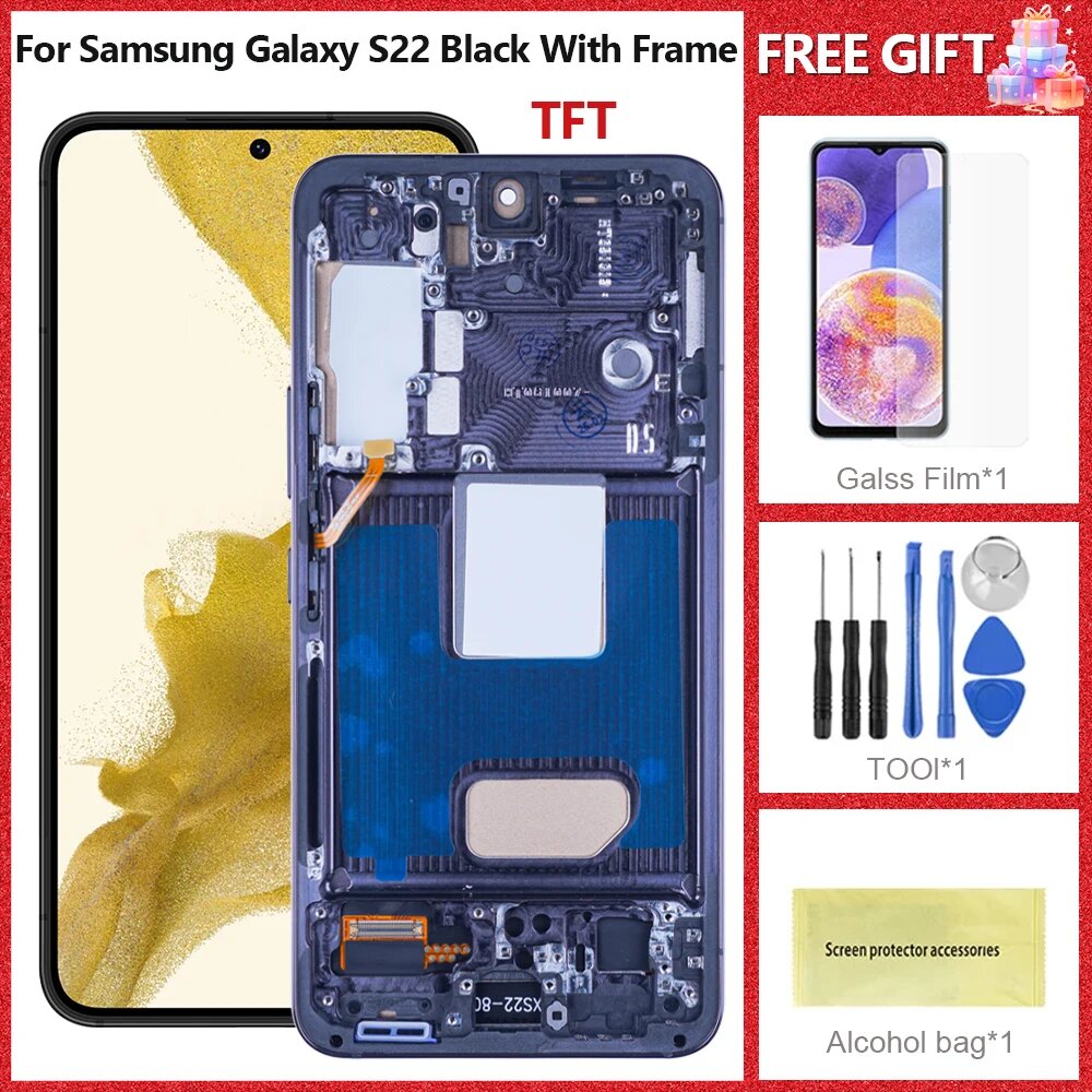 TFT ЖК-дисплей для Samsung Galaxy S22 5G LCD S901B S901U ЖК-дисплей с дигитайзером сенсорного экрана в сборе Замена экрана Samsung S22