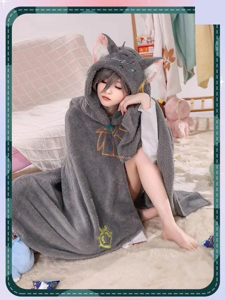 Плед-пончо "Alhaitham", полиэстер, с вышивкой, серый металлик, 105 x 160 см