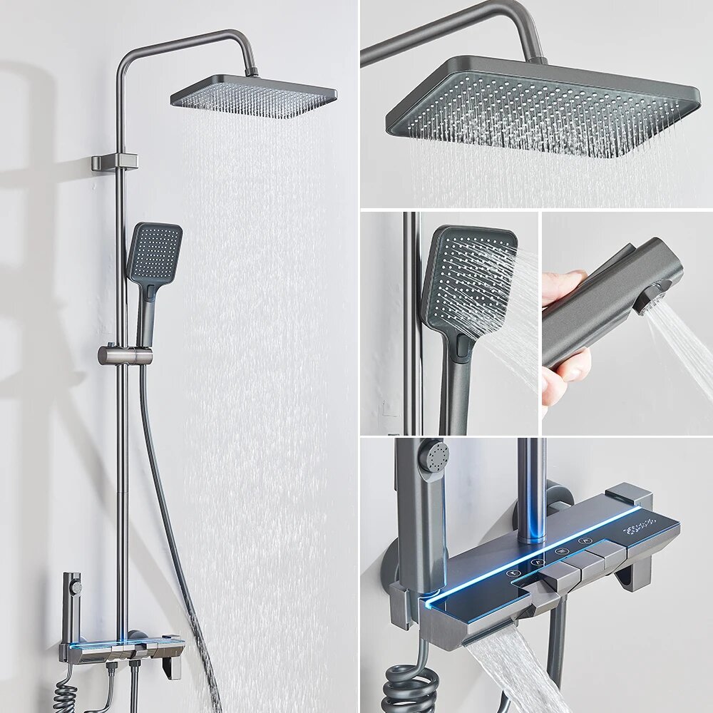 Смеситель для душа с цифровым дисплеем, кран «Водопад» для ванной комнаты, гигиенические краны с подсветкой, 009 Grey
