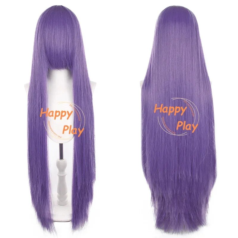 Синтетический парик 100 см с челкой синий фиолетовый разноцветный 31