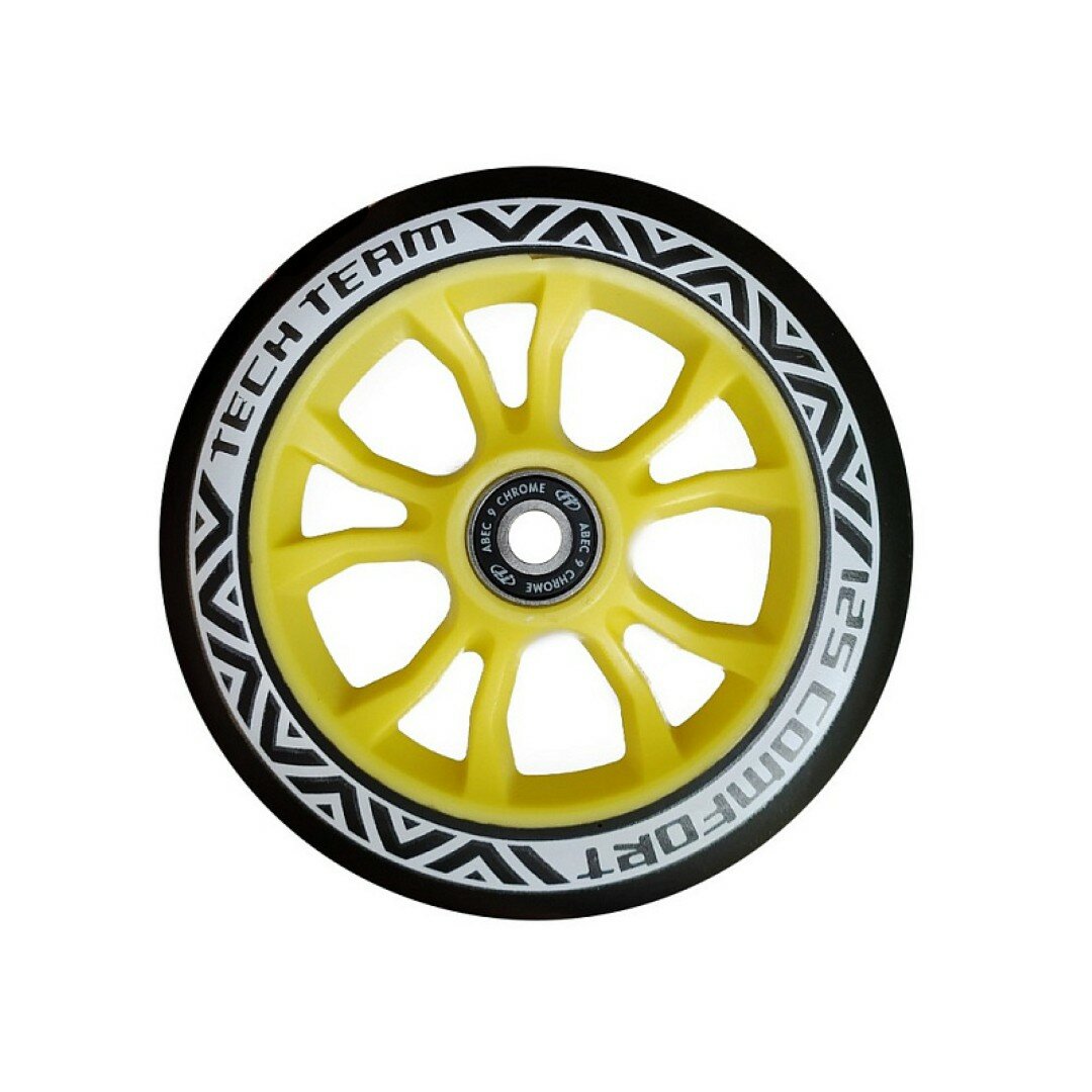 Колесо для самоката Tech Team "125 мм + Abec 7", с подшипником - Yellow/Black