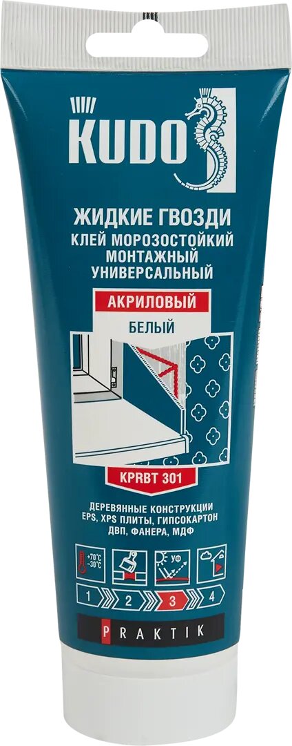 Клей монтажный Kudo Praktik Жидкие гвозди на акриловой основе универсальный белый тюбик 200 мл