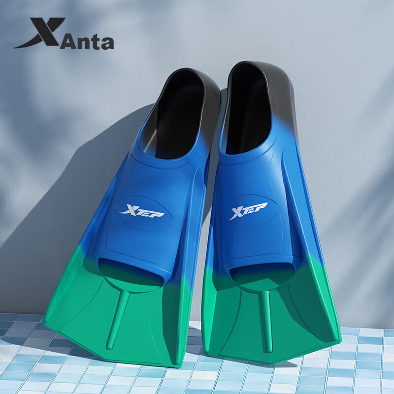 Xtep Swimming Fins, Professional Training, for Adults And Children, Comfortable And Durable, Swimming Fins, Diving, Freestyle, Breaststroke, Quick Learning Equipment, F210002, Blue-Green Three Colors, M