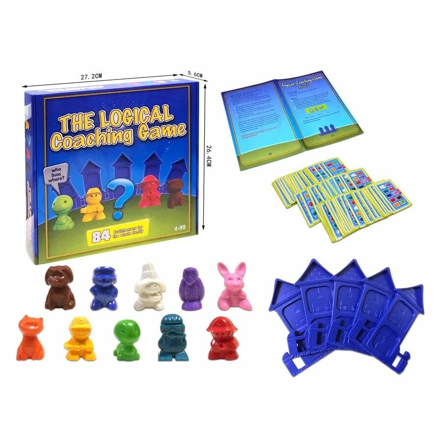 Настольная игра для развития логики и мышления с 84 заданиями, фигурками и домиками