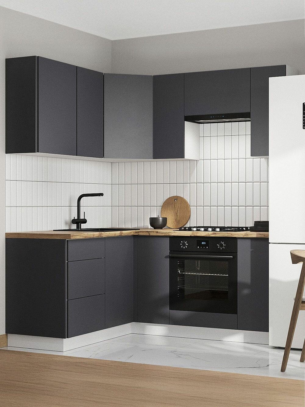 Кухонный гарнитур угловой Тандем 1.8х1.5 м, мебель для дома и кухни, Белый / Графит