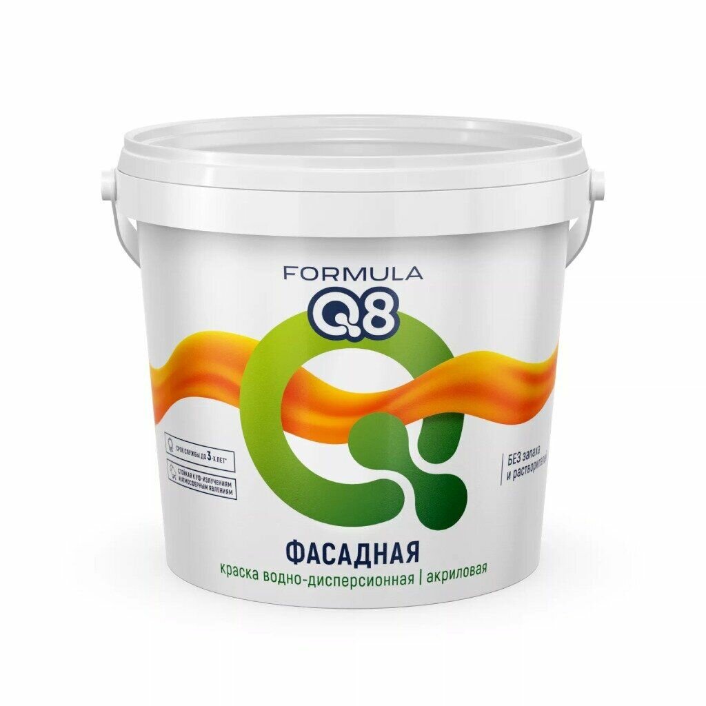 Водно-дисперсионная краска Formula Q8 акрил, фасадная, матовая, белая, 1,4 кг