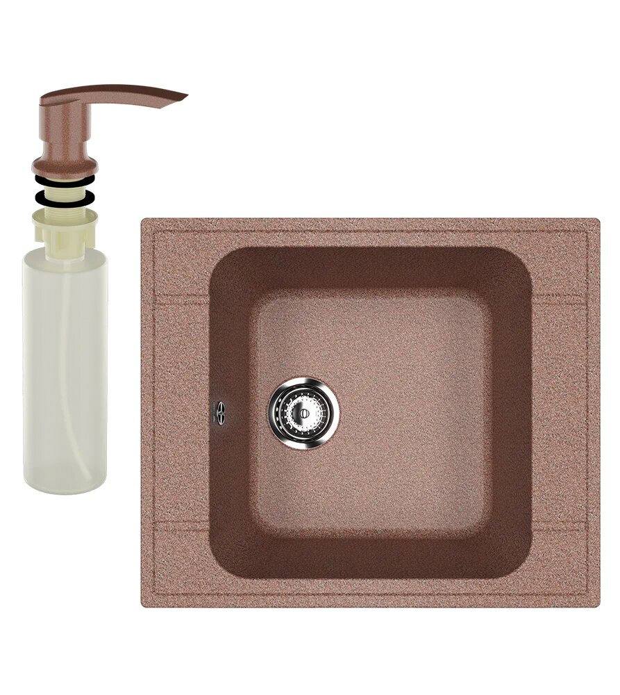 Мойка кухонная Ulgran U-604 307 мраморная, 50x59, прямоугольная, мойка для кухни, коричневая, матовая