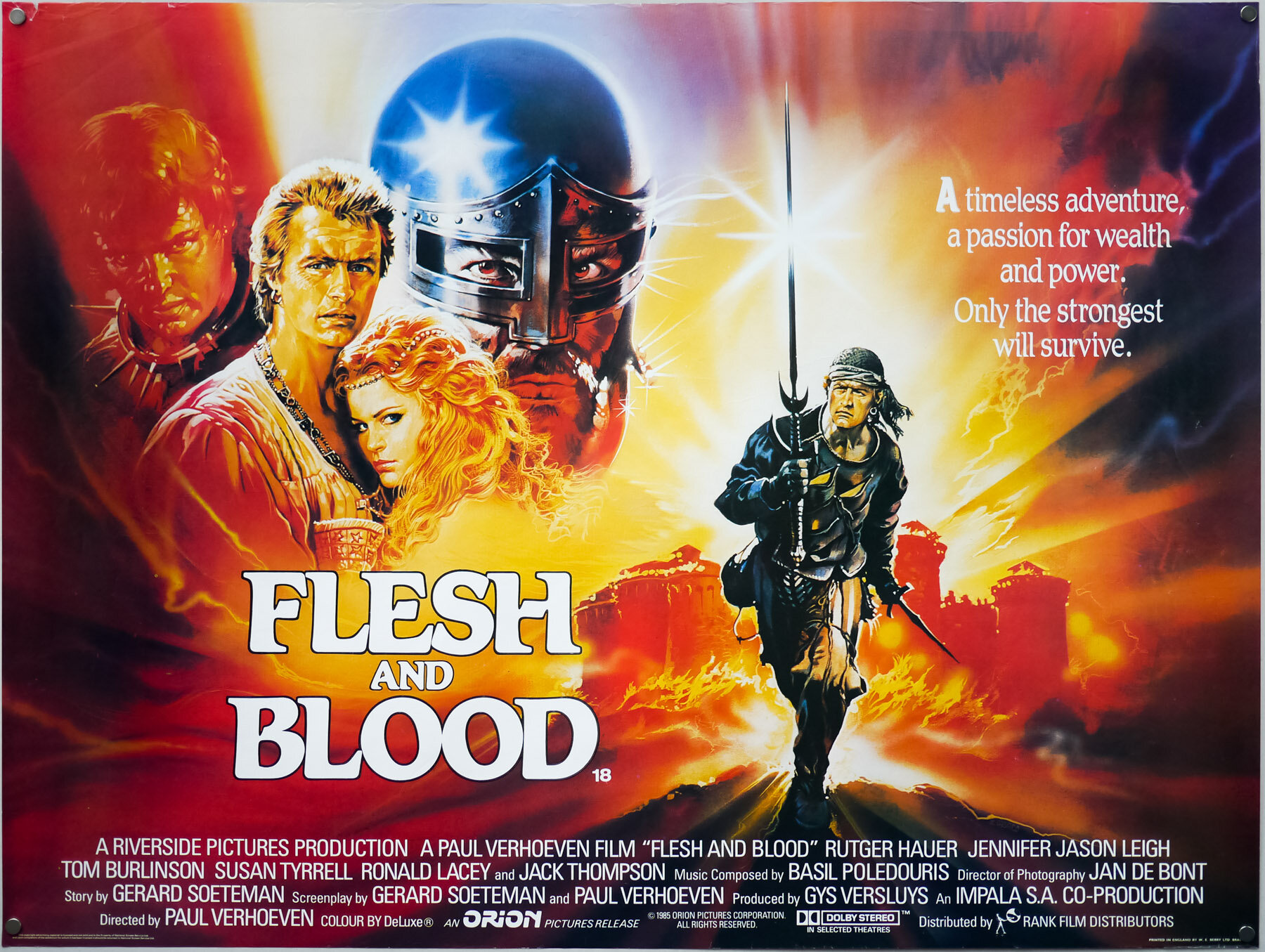 Плакат, постер Плоть и кровь/Flesh and Blood (1985) на холсте, размер 42х60см