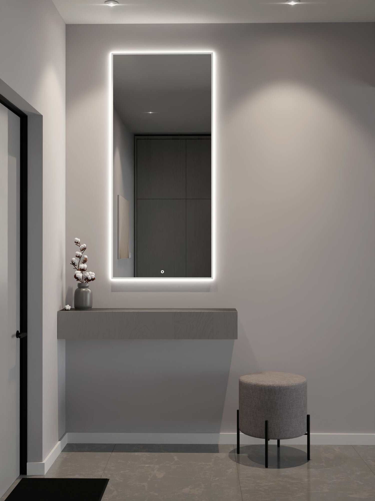 Зеркало 150х40 см. CLOUD MIRROR с подсветкой настенное сенсорное в алюминиевой раме, Белое