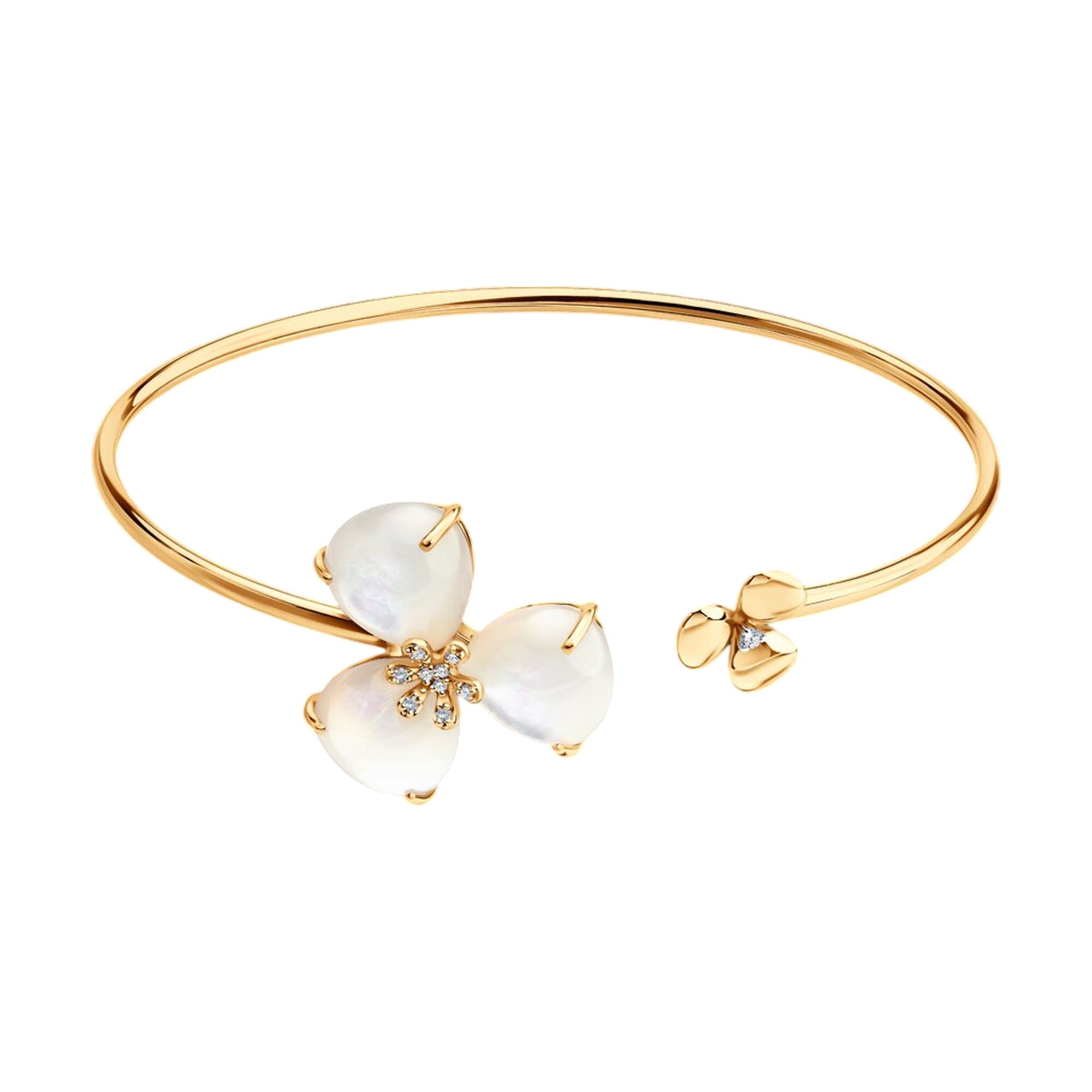 Браслет, красное золото, 585 проба, перламутр, бриллиант