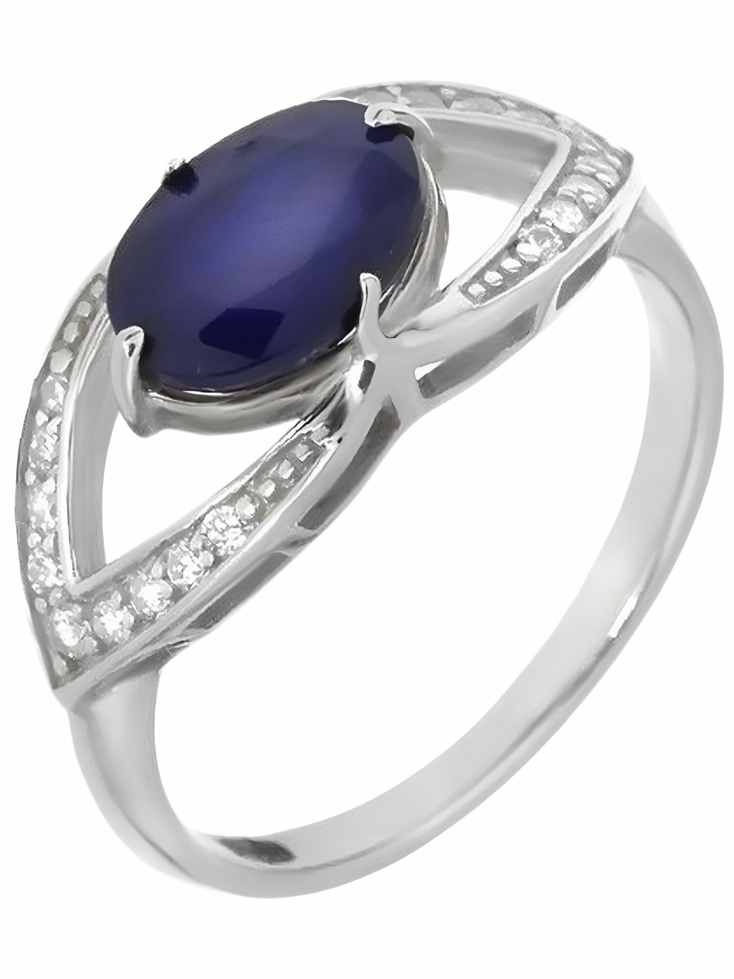 Кольцо тонкое, серебро, 925 проба, родирование, сапфир, фианит