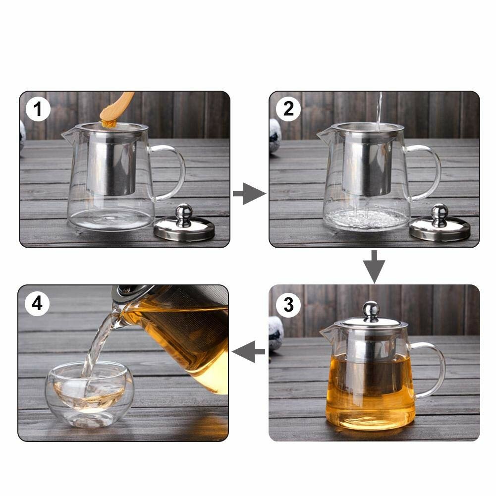 Glass Teapot with Removable Stainless Steel Filter Tea Maker Blooming and Loose Leaf Pots
