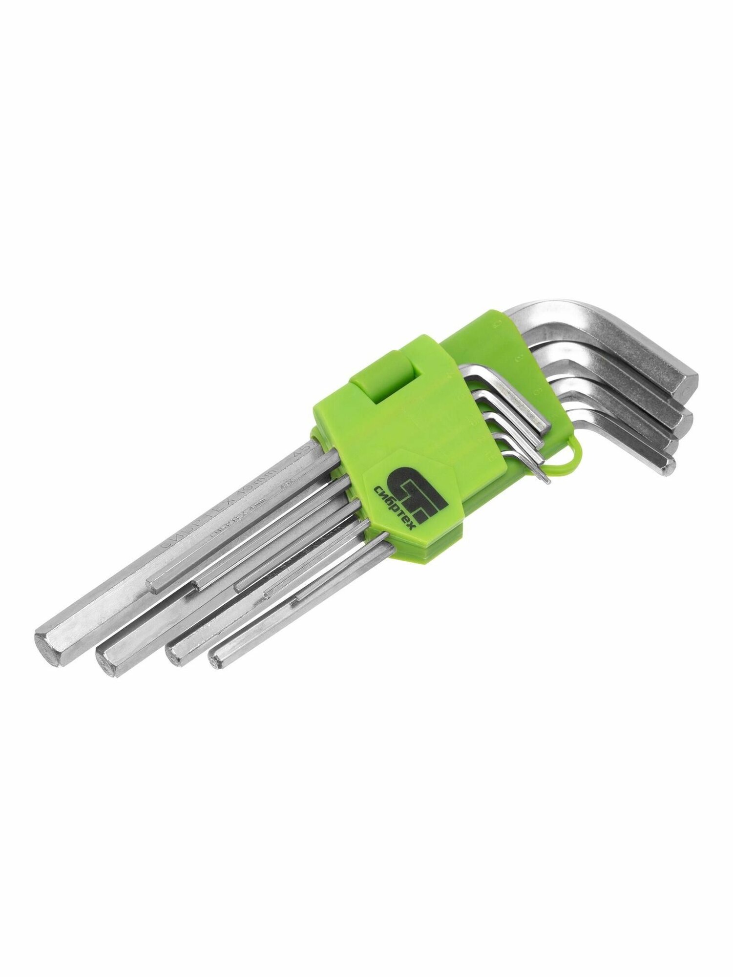 Набор ключей имбусовых HEX, 1.5-10 мм, 45x, закаленные, 9 шт, удлиненные, никель Сибртех 12318