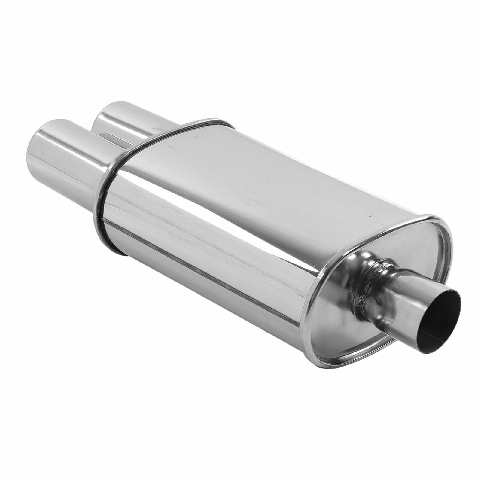 Выхлопная труба-глушитель для автомобиля 63мм, универсальная, двойной выход, из нержавеющей стали, с полированной поверхностью