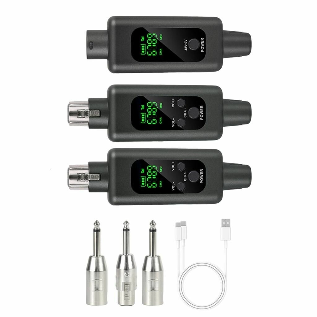 Система беспроводных микрофонов XLR передатчики и приемник с 8-часовой батареей для динамических и конденсаторных микрофонов, микшеров и PA систем, - Черный от одного до двух