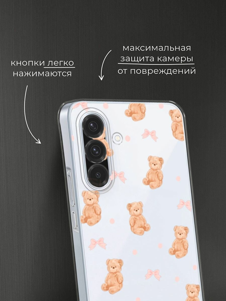 Чехол на Samsung Galaxy A36 5G / Самсунг A36 5G с принтом Паттерн бежевые мишки, прозрачный — фото 1