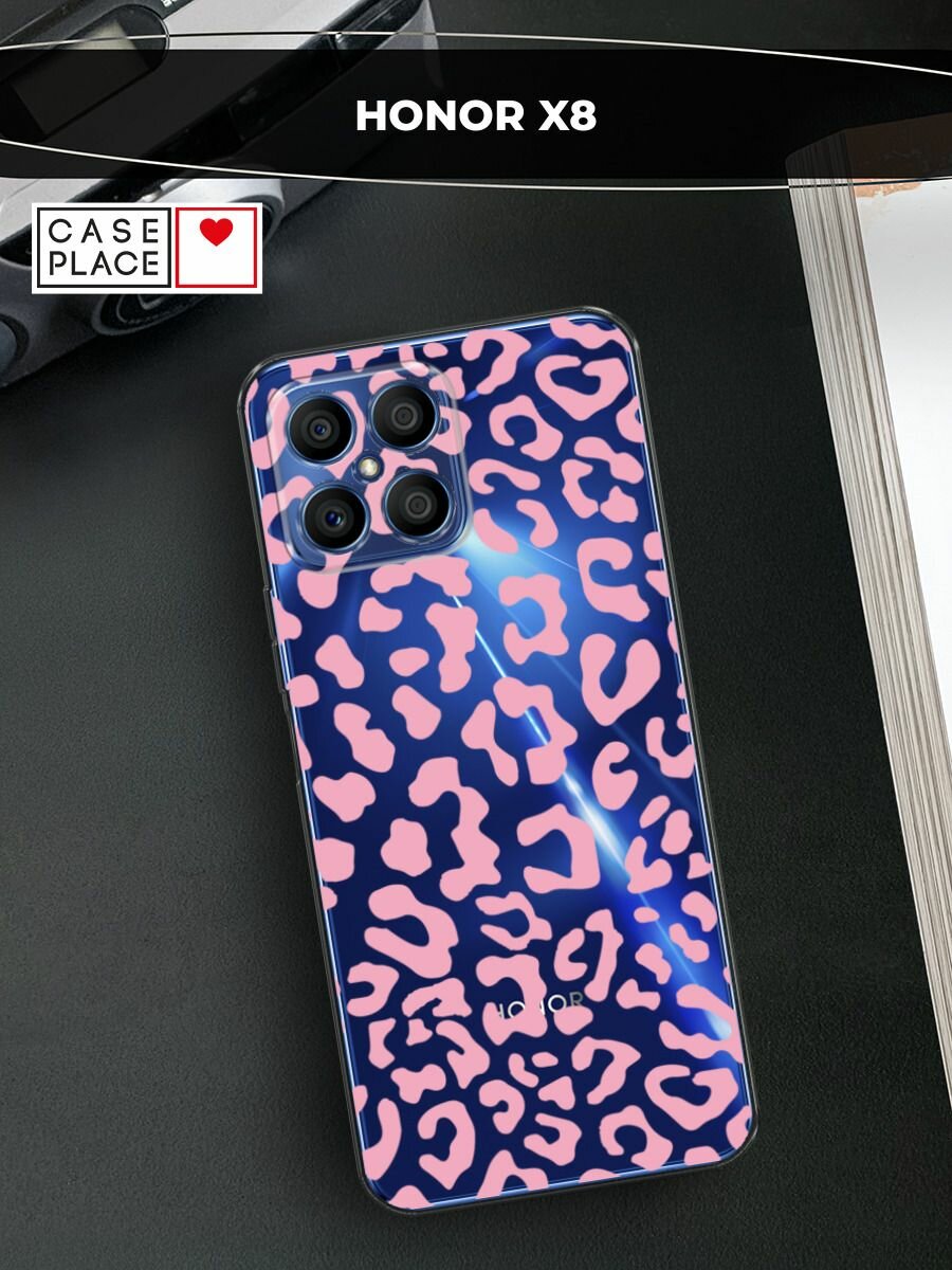 Чехол на Honor X8 / Хуавей X8 с принтом Паттерн розовый леопард, прозрачный