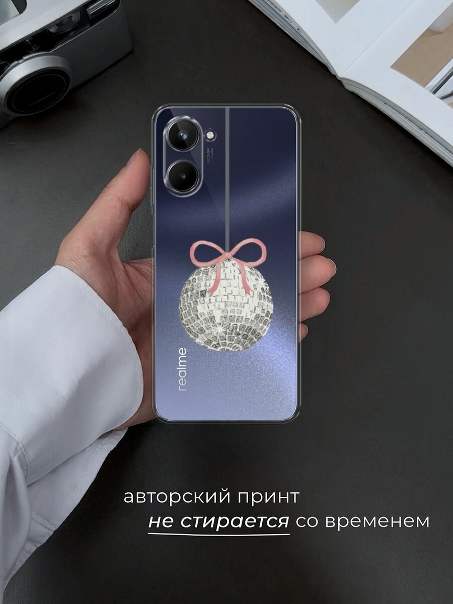 Чехол на Realme 10 4G / Реалми 10 4G с принтом Новогодний диско шар, прозрачный — фото 1