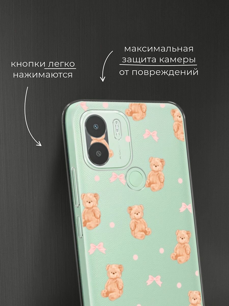 Чехол на Xiaomi Redmi A1+/Redmi A2+/Poco C51/C50 / Редми A1+ с принтом Паттерн бежевые мишки, прозрачный — фото 1