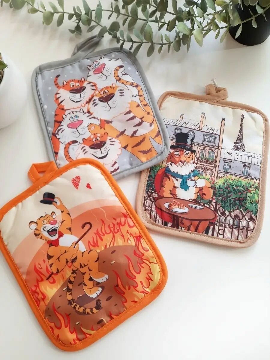 Прихватки для кухни набор, Cherir, 16x19 см, 3 шт.