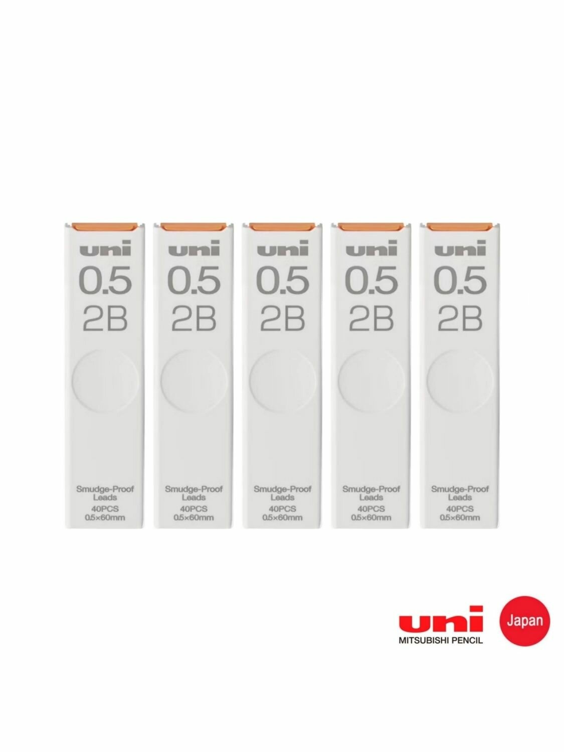 Uni Mitsubishi Pencil Грифель для карандаша 0.5 мм, твердость: 2B (2 Мягкий), 5 шт.