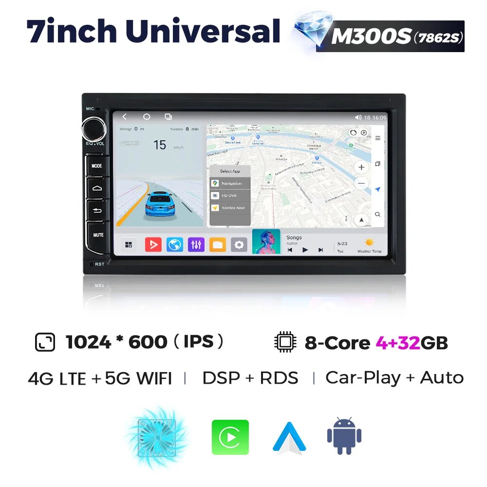 MEKEDE 7-дюймовый универсальный 2Дин Android автомагнитола 8-ядерный 8G+256G беспроводной M300S 4-32