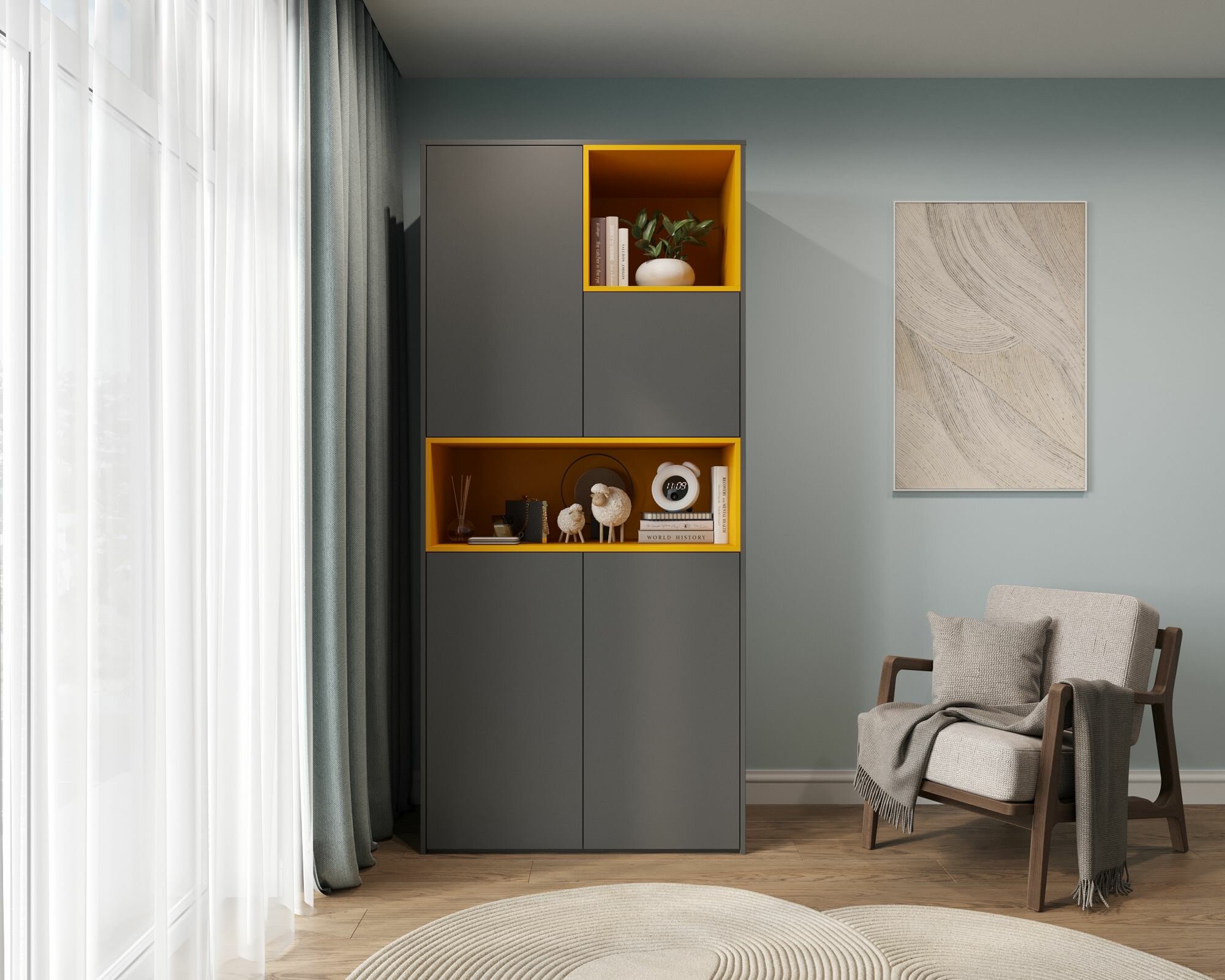 Шкаф распашной для одежды "Рокки 6" 100х220х52 Серый графит / Солнечный свет