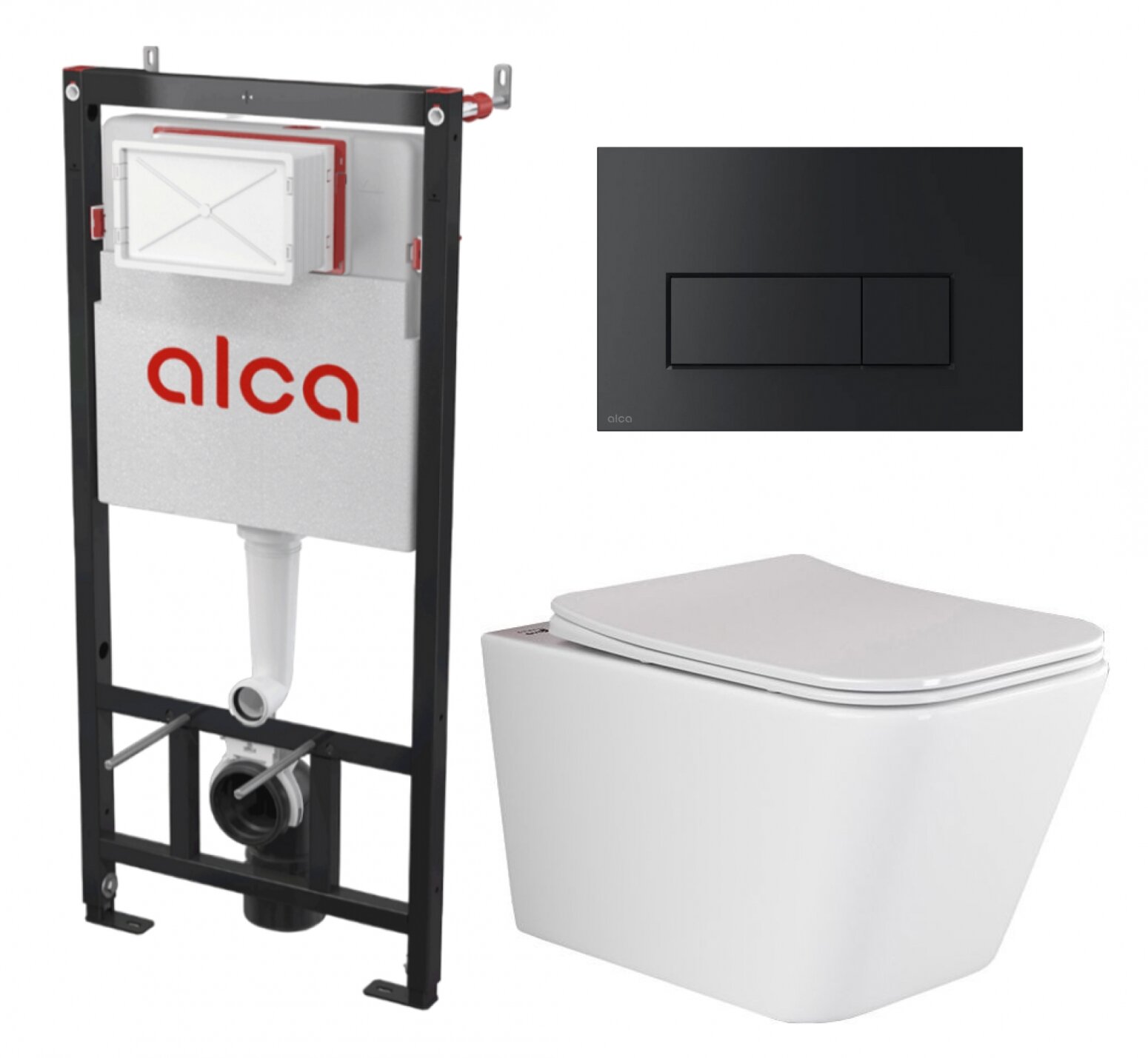 Комплект 3 в 1 инсталляция AlcaPlast + Унитаз подвесной Ceramica Nova Metric Rimless CN3007 + кнопка черная