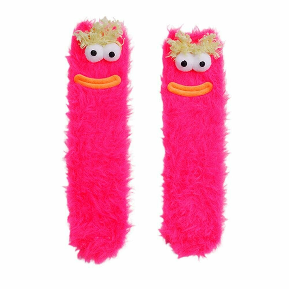 Носки из флиса с забавными рожицами, утепленные мягкие гетры для сна и дома, милые мультяшные носочки