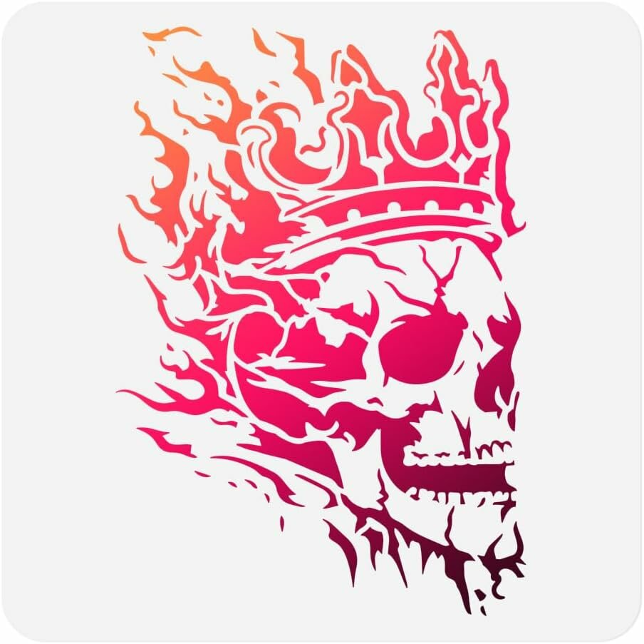 Трафарет Скелет-Корона для рисования на Хэллоуин, многоразовый пластиковый шаблон 30 x 30 см (11,8 x 11,8 дюйма) для стен, мебели и DIY декора