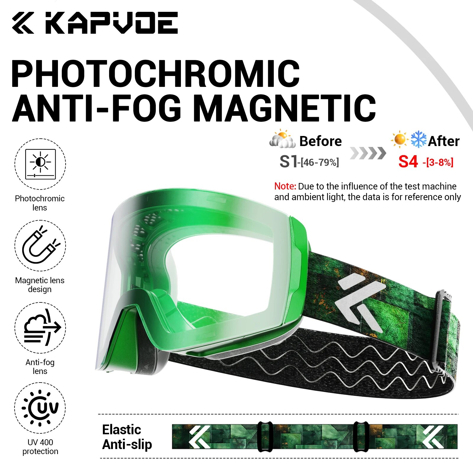 KAPVOE Лыжные очки фотохромные, зеленые, Photochromic-17