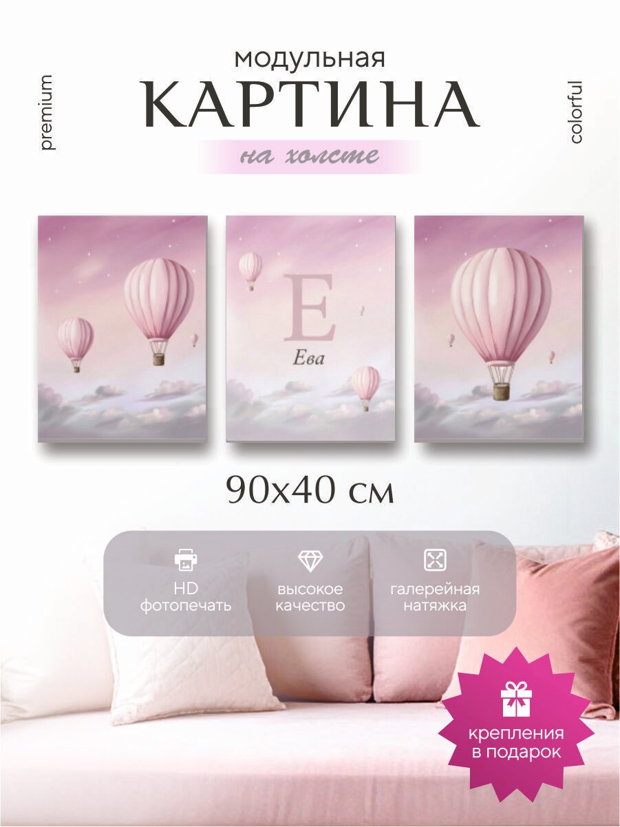 Модульная картина на холсте в детскую комнату с именем декор