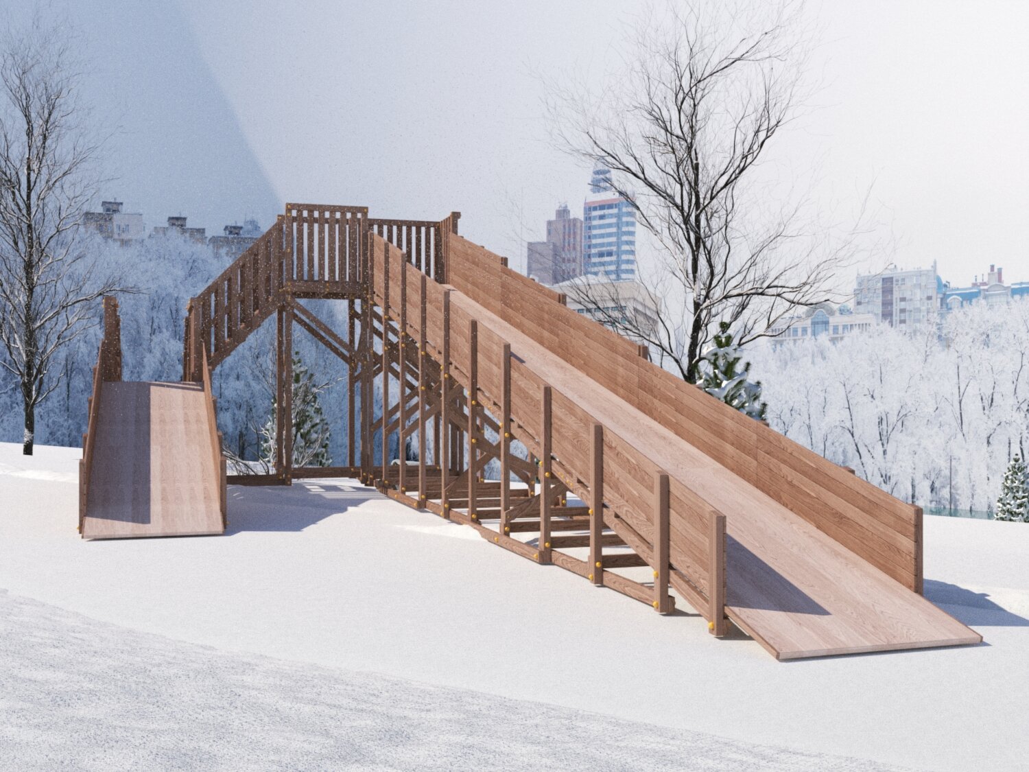 Зимняя горка деревянная "Метелица" (два ската 12м и 4,5 м) + Сертификат еаэс