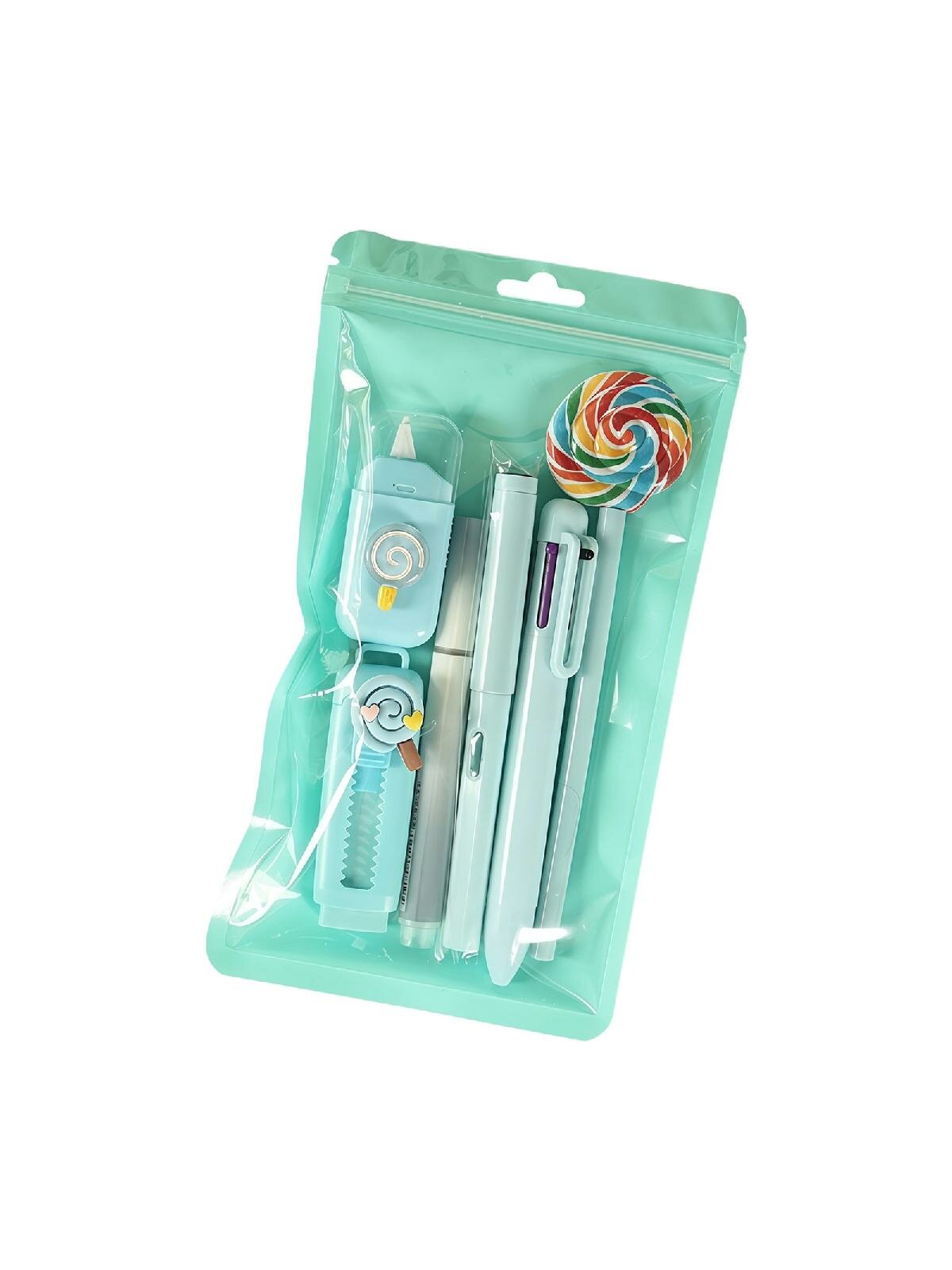 Набор школьных канцелярских принадлежностей в стиле леденцов с разноцветной лентой для скрепления ручек