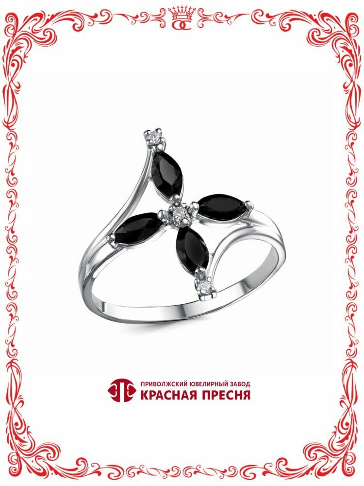 Кольцо, серебро, 925 проба, платинирование, фианит