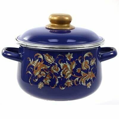 Кастрюля Лысьвенские эмали "Драгоценная", эмалированная, 2 л, диаметр 17 см, высота 12,5 см, коническая форма, металлическая крышка, синий (1с45я)