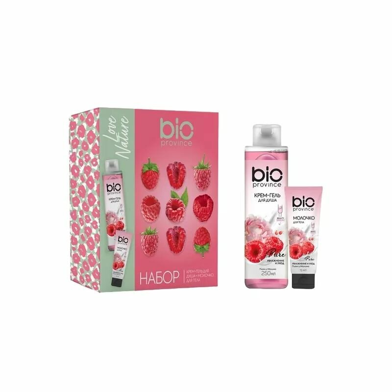 Крем-гель для душа BioProvince Love Nature пион и малина, 250 мл + молочко для тела, 75 мл