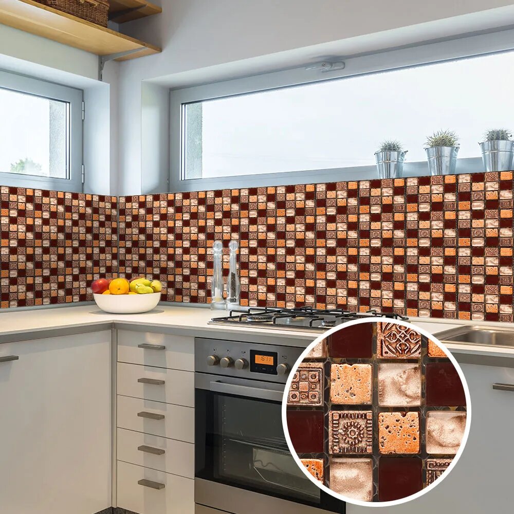 Самоклеющиеся наклейки под мозаику с декоративными швами для пола и стен съемные стикеры для кухни, ванной, гостиной (имитация плитки, без клея)