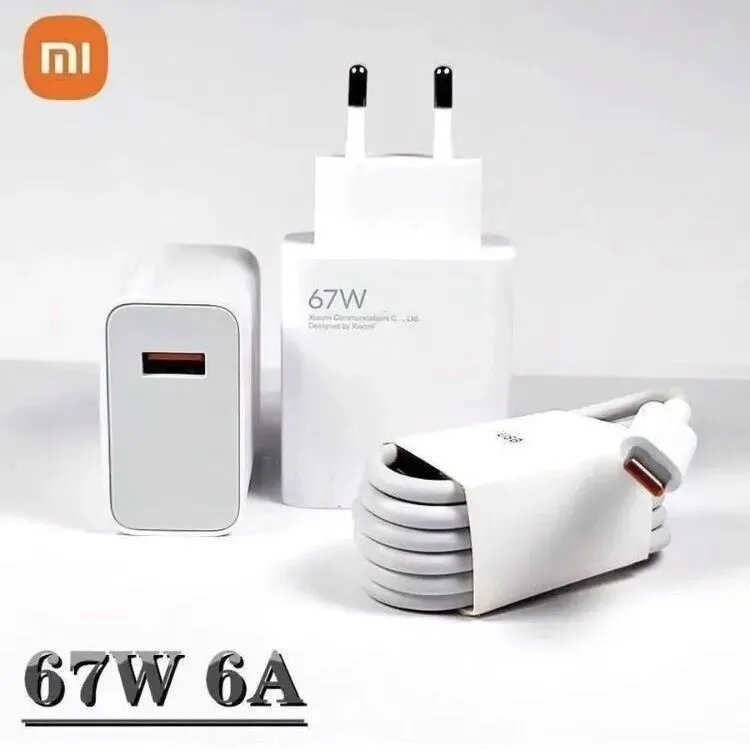 Мобильный телефон Xiaomi с быстрой зарядкой по кабелю, сетевое зарядное устройство мощностью 67 Вт