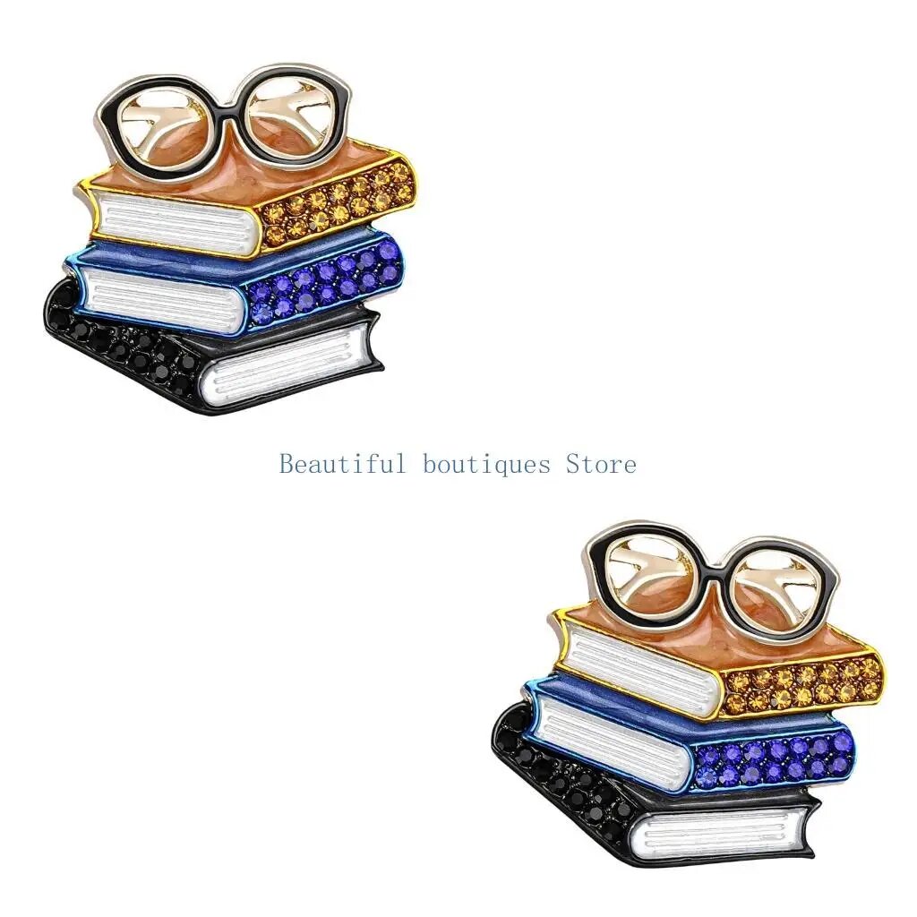 Металлическая брошь книга очки U4LF Blue