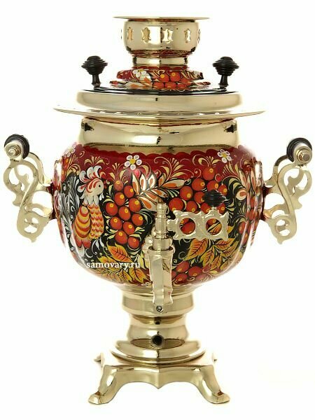 Электрический самовар 3 литра с художественной росписью "Птица в рябине" с автоматическим отключением при закипании