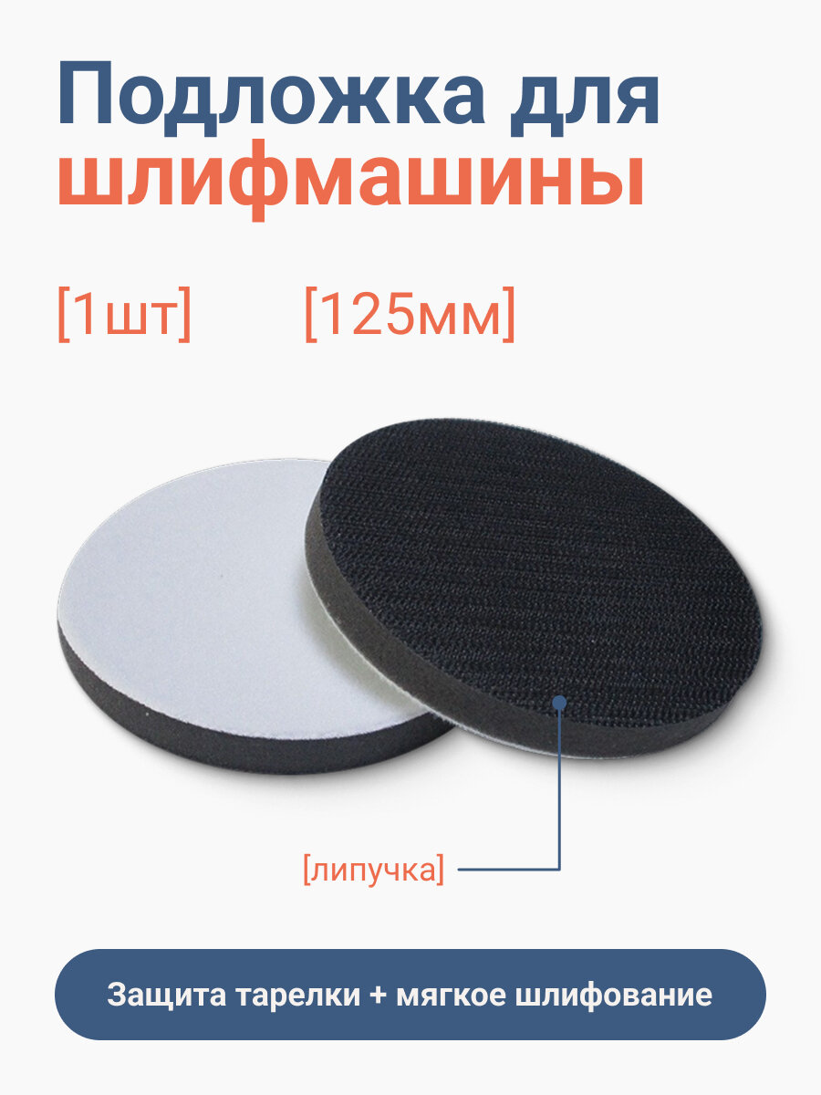 Подложка мягкая на липучке, подошва для шлифмашины 125 мм, защитная