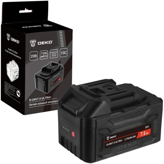 Аккумулятор Deko R-UNV7.5 ULTRA+, Li-ion, 20В, 7.5А*ч, с повышенной токоотдачей (083-1020)
