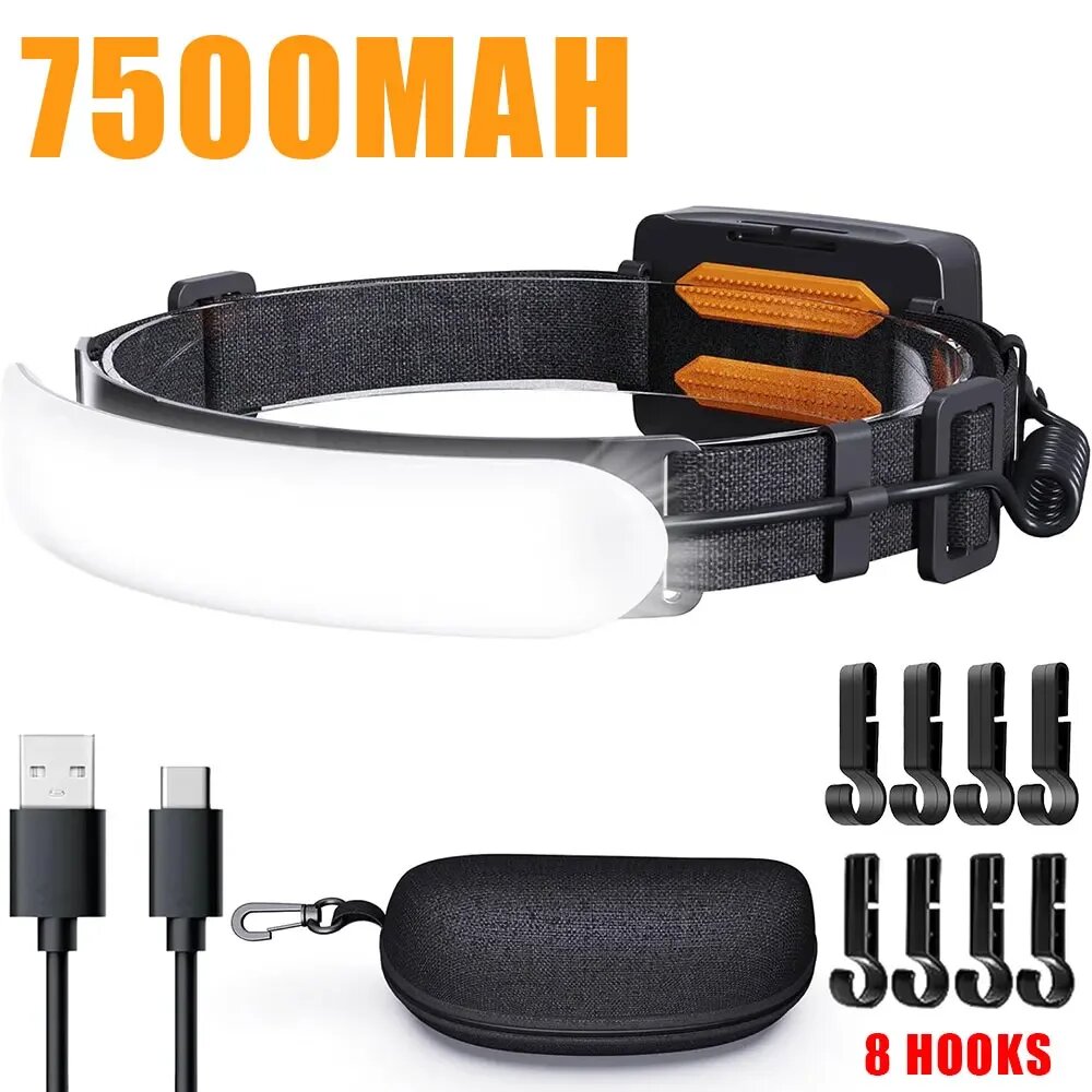Налобный фонарь перезаряжаемый 7500mAh с 8 крюками