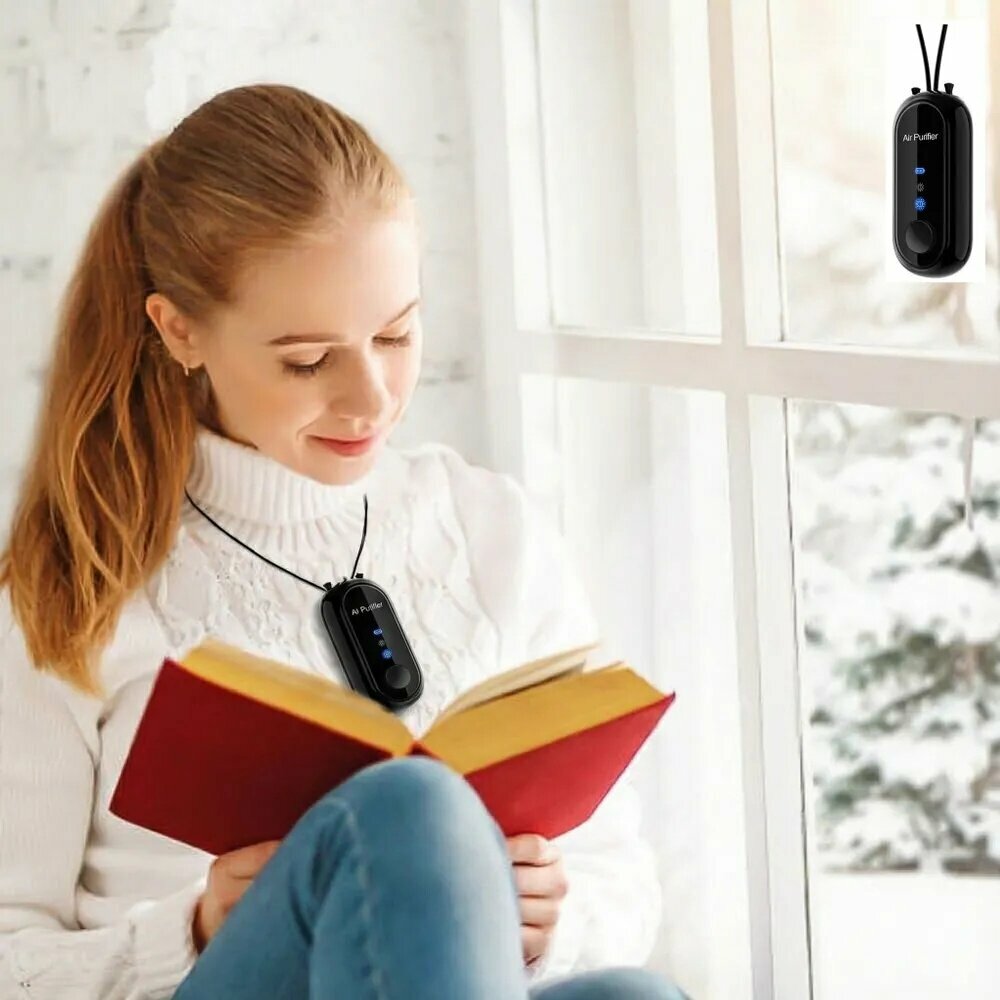 Мини-очиститель воздуха на шею с ионизатором - отрицательных ионов, Зарядка TPYE-C, интеллектуальный дисплей, Бесшумная работа