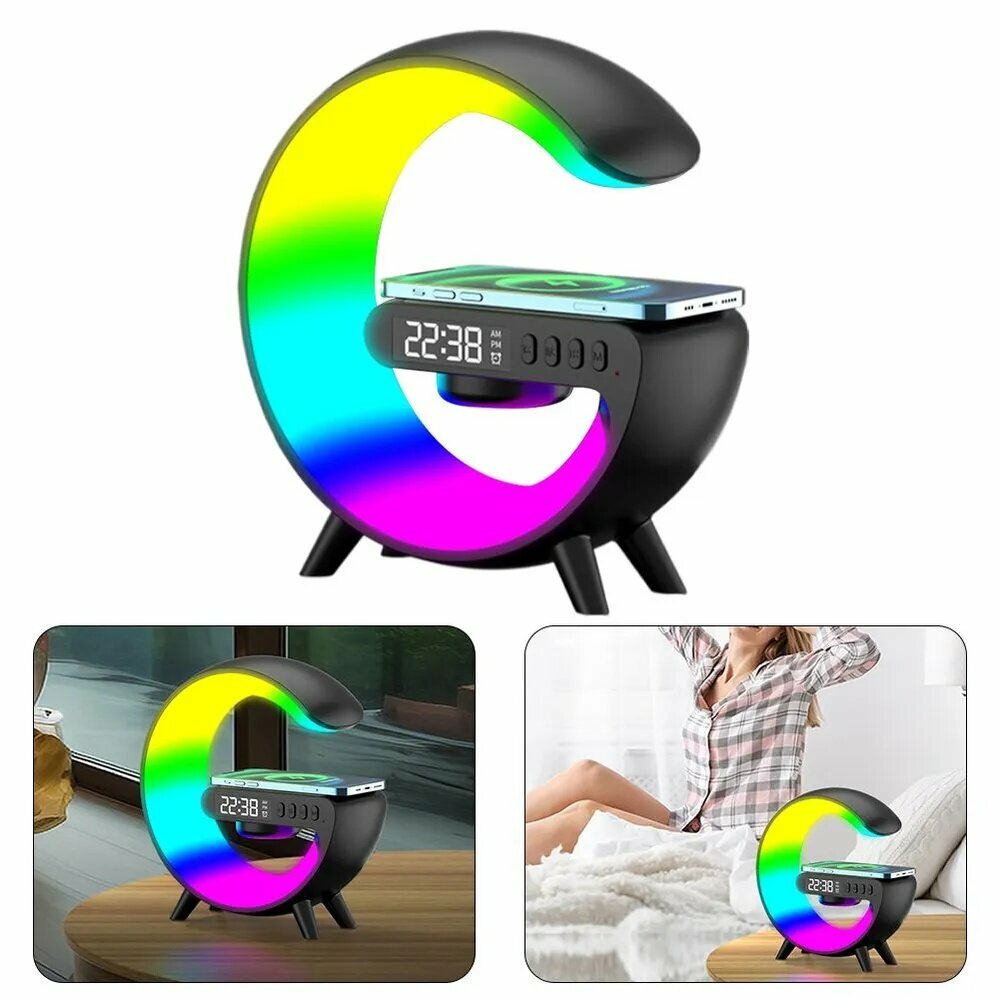 Колонка G с беспроводной зарядкой и часами, черная