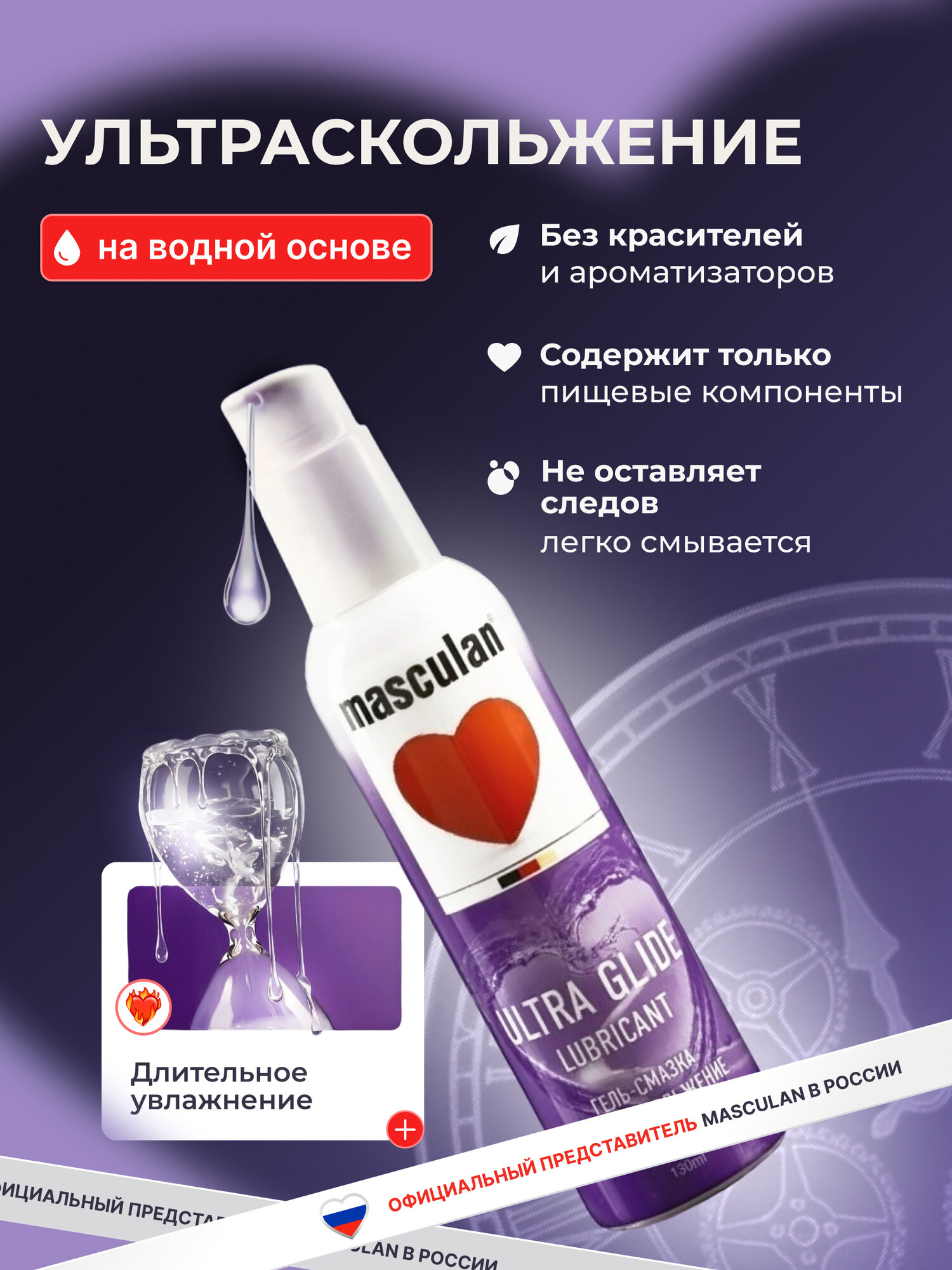 Лубрикант (гель-смазка) на водной основе Masculan 130 мл, Ультра Скольжение, с дозатором