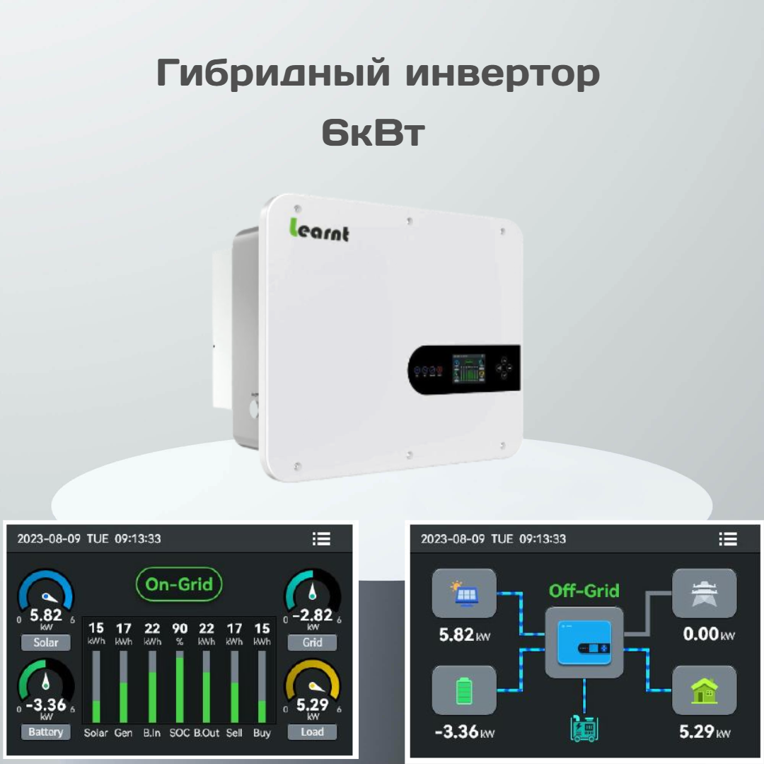 Сетевой солнечный гибридный инвертор Learnt 6кВт однофазный WI-FI