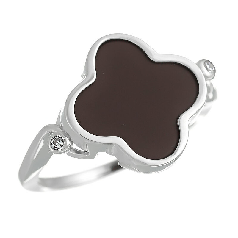 Кольцо, серебро, 925 проба, фианит, керамика