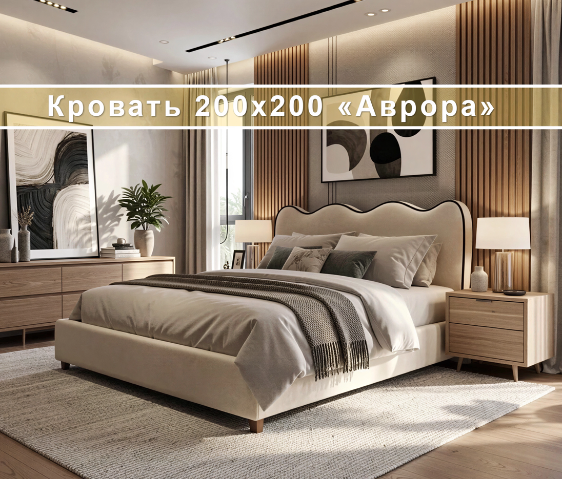 Кровать Аврора 200х200, подъемный механизм, дизайнерская модель, премиальная ткань, двуспальная кровать